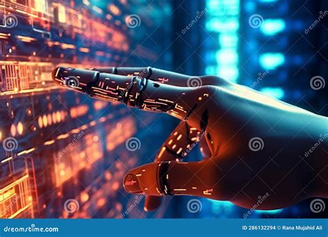 hands of robot touhcing coding monitor generative ai stock
