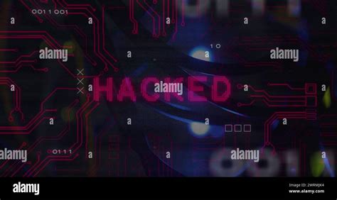 Red HACKED Text Overlays A Digital Circuit Board Background Stock Photo