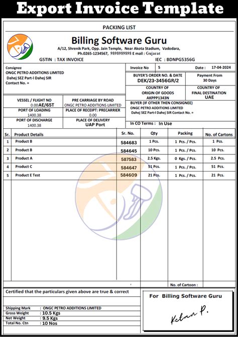 Export Invoice Formats ~ Manan Enterprise