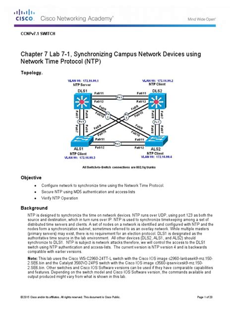 Chapter 7 Lab 7 1 Synchronizing Campus Network Devices Using Network