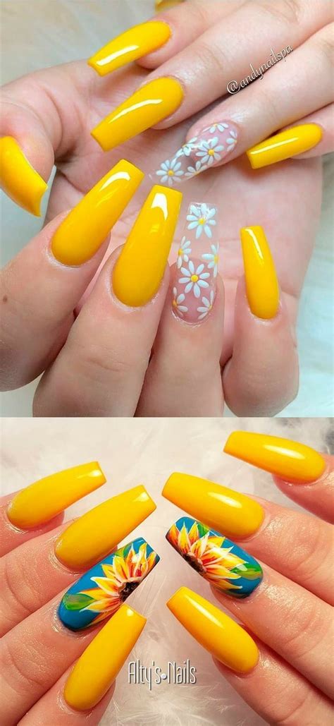 ~pin Lov3r4fashi0n💥 Sunflower Nails Yellow Nails Design Acrylic Nails