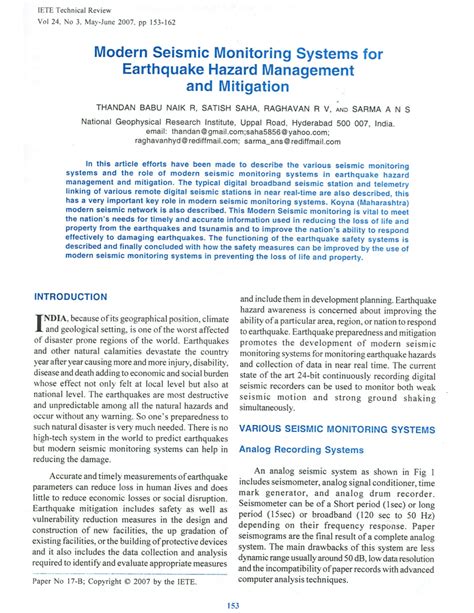 PDF Modern Seismic Monitoring Systems For Earthquake Hazard Management And Mitigation
