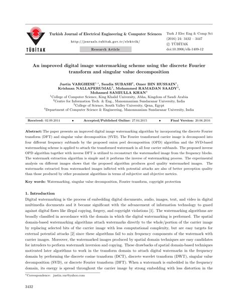 pdf an improved digital image watermarking scheme using the discrete fourier transform and