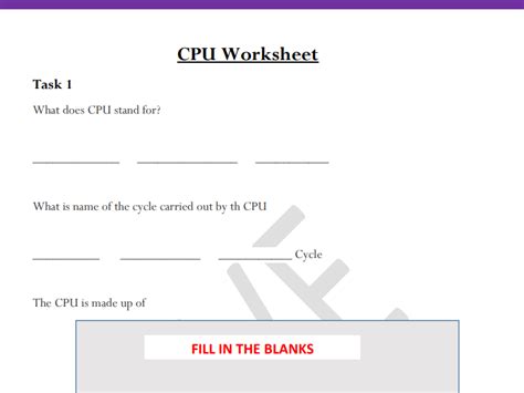 Cpu Worksheet Teaching Resources