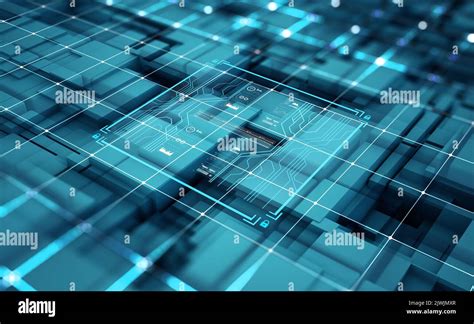 Cyber Technology In Digital Abstract Space Computer Of Future Circuit Board And Hardware 3d