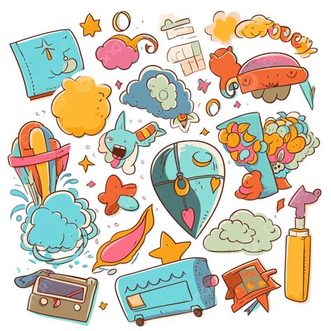 투명 종이 벡터 스티커 클립 아트 낙서 구름과 만화 스타일의 개체 상표 클립 아트 Png 일러스트 및 벡터 에 대한 무료 다운로드 Pngtree