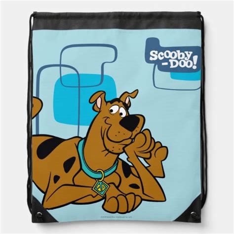 Retro Squares Scooby Doo Lying Down Drawstring Bag