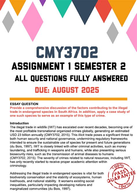 Cmy3702 Assignment 1 Semester 2 2025 Fully Answered Due August 2025