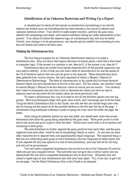 Unknown Bacterium Identification Guide Pdf