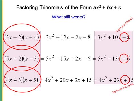Factoring Trinomials Of The Form Ax 2 Bx C Where A Factor