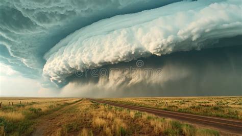 Supercell Storm Cloud Forming Over Empty Country Road Stock Footage