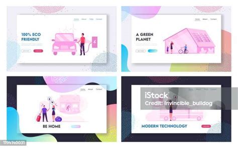 가정용 미래 기술 웹 사이트 방문 페이지 설정입니다 전기 자동차를 충전 하는 남자 태양 전지 패널집 강도 와 화재 웹 페이지 배너의 보안 시스템 만화 플랫 벡터 일러스트