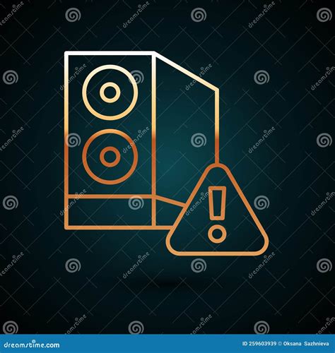 Gold Line Case Of Computer With Exclamation Mark Icon Isolated On Dark Blue Background Computer
