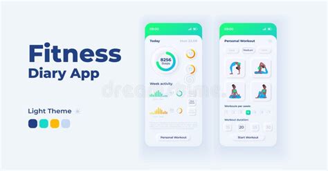 Fitness Diary Cartoon Smartphone Interface Vector Templates Set Stock Vector Illustration Of