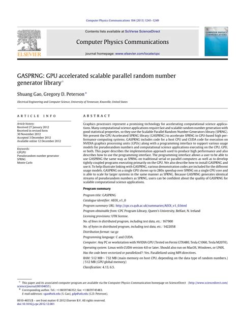 Pdf Gasprng Gpu Accelerated Scalable Parallel Random Number Generator Library