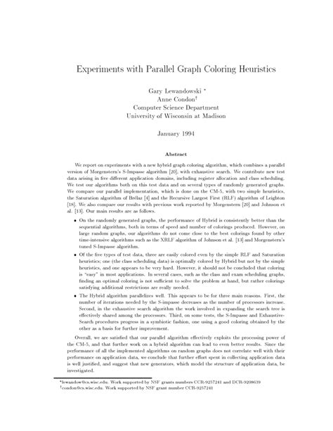 Pdf Experiments With Parallel Graph Coloring Heuristics