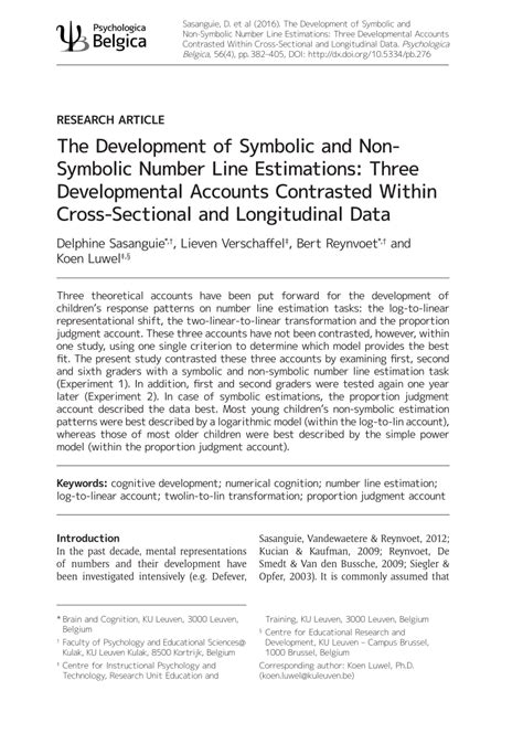 Pdf The Development Of Symbolic And Non Symbolic Number Line
