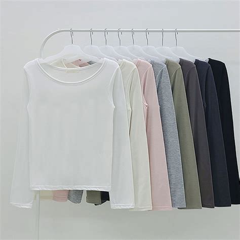 룸제이 기모안감🔥8컬러기본템말라핏몸매보정허리잘록가을겨울베이직힙한데일리이너티베이직노크롭롱티레이어드티팔뚝살커버롱슬리브 리반 무지 슬림핏 유넥