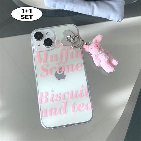 아울러마켓 당일출고 레비 토끼 키링세트 핑크 레터링 투명 아이폰케이스