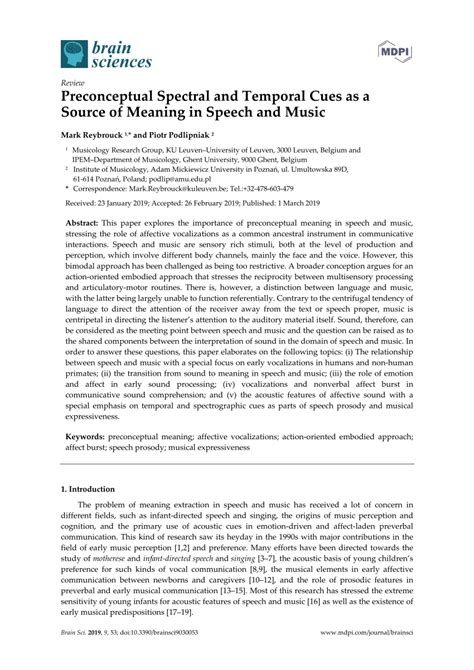 Pdf Preconceptual Spectral And Temporal Cues As A Source Of Meaning In Speech And Music