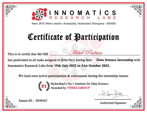 Stand Out With A Customizable Innomatics Research Labs Internship Certificate Psd Template