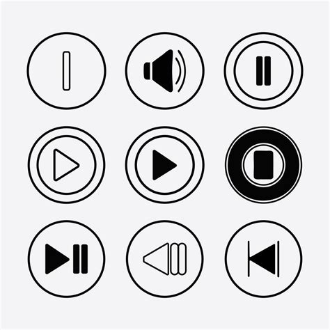 Media Control Button Icons Set In Black Outline Style 57012552 Vector Art At Vecteezy