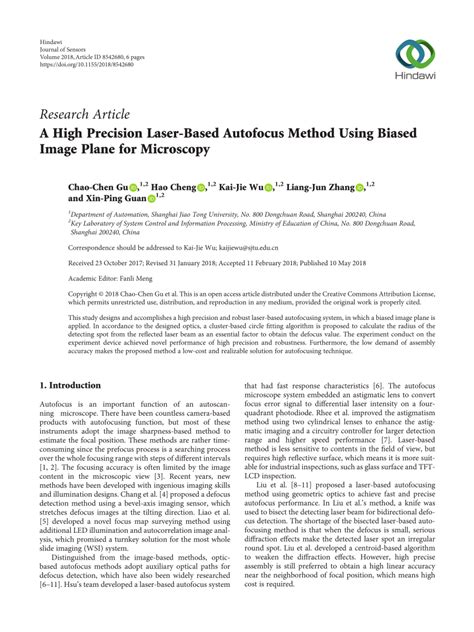 Pdf A High Precision Laser Based Autofocus Method Using Biased Image Plane For Microscopy