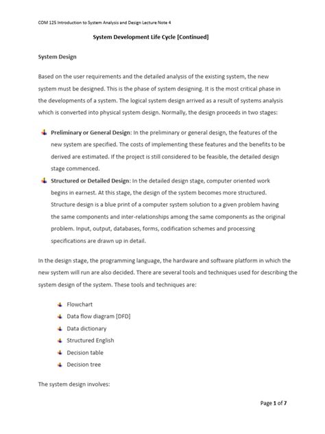 Com 125 Introduction To System Analysis And Design Lecture Note 4 Pdf