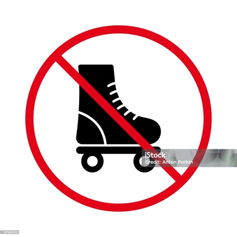 허용되지 않는 스케이팅 사인 금지 된 롤 존 금지 된 롤러 스케이트 픽토그램 금지 롤러 스케이트 블랙 실루엣 아이콘 스포츠 신발 레드 스톱 서클 기호 격리된 벡터 일러스트