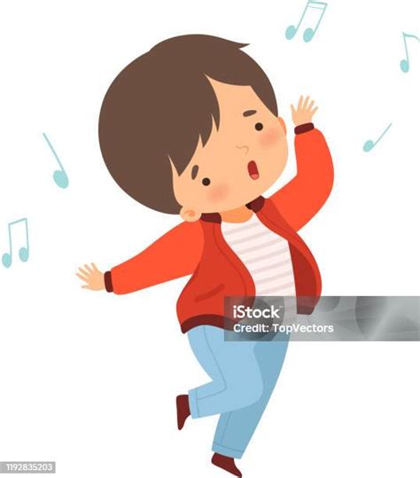 소년 노래와 춤 사랑스러운 아이 데 재미와 음악 만화 벡터 일러스트 를 듣고 즐기는 갈색 머리에 대한 스톡 벡터 아트 및 기타 이미지 갈색 머리 교육 귀여운 Istock