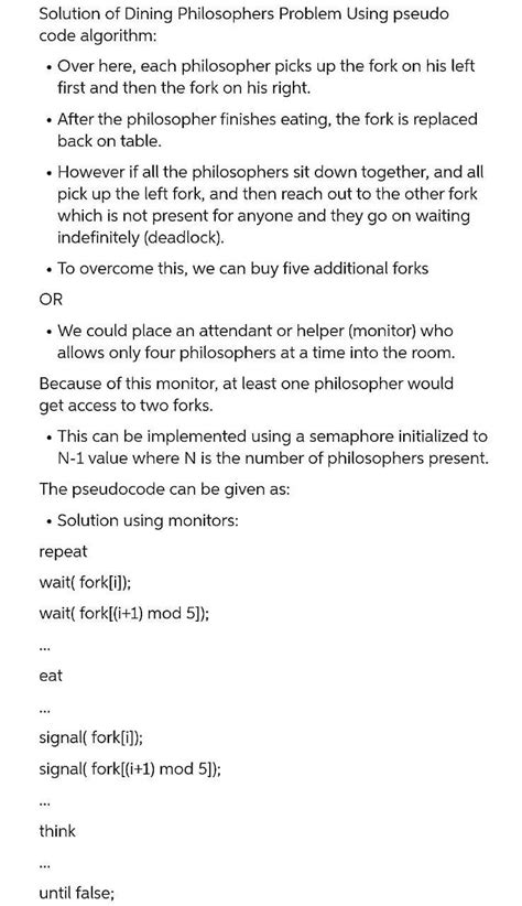 Solved Solution Of Dining Philosophers Problem Using Pseudo
