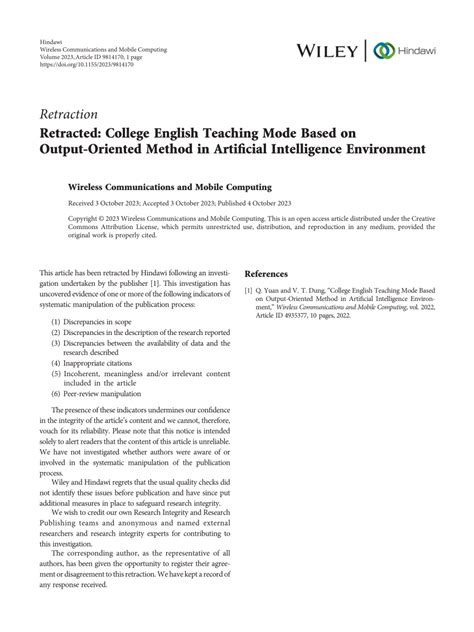 Pdf Retracted College English Teaching Mode Based On Output Oriented Method In Artificial