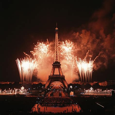 Eiffel Tower With Fireworks At Olympic Games Paris 2024 Premium Ai