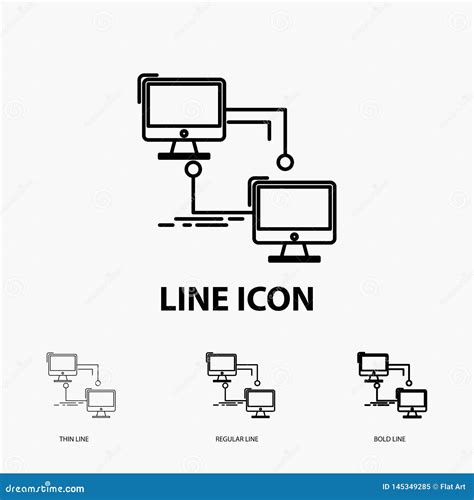 Local Lan Connection Sync Computer Icon In Thin Regular And Bold Line Style Vector