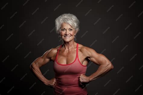 Premium Photo Portrait Fit Elderly Senior Woman With Muscles Doing A