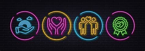 하트 Lgbt 및 친구 커플 최소 라인 아이콘을 잡으십시오 웹 응용 프로그램의 경우 인쇄 네온 레이저 3d 조명 벡터 공동체에 대한 스톡 벡터 아트 및 기타 이미지 Istock