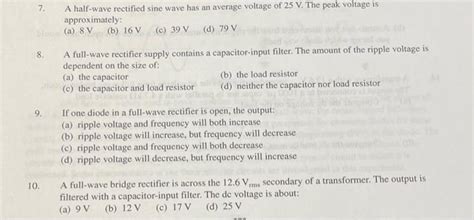 Solved 7 A Half Wave Rectified Sine Wave Has An Average