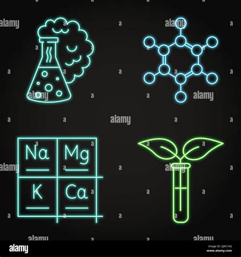 Neon Chemistry Science Icon Set In Line Style Periodic Table Of