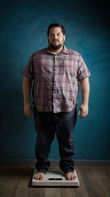 Full Shot Plus Sized Man Standing On Scale Premium AI Generated Image