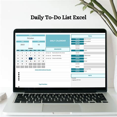 Daily To Do List Excel Daily Planner Spreadsheet Daily Calendar Template Task Tracker