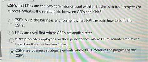Solved Csfs And Kpis Are The Two Core Metrics Used Within
