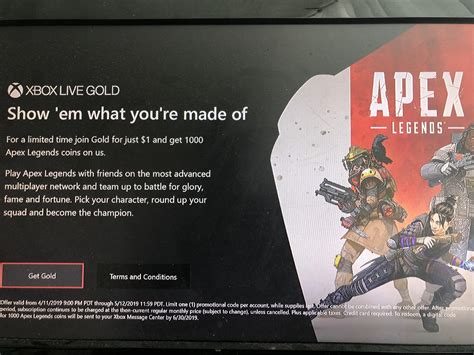 1000 Free Apex Coins With Xbox Gold R Apexlegends