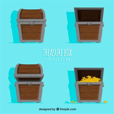 Free Vector Cartoon Opened And Closed Treasure Box Collection