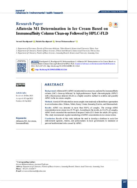Pdf Aflatoxin M1 Determination In Ice Cream Based On Immunoaffinity Column Clean Up Followed