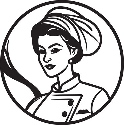 Mano Dibujado Clásico Hembra Cocinero Logo En Plano Línea Arte Estilo 24787240 Png