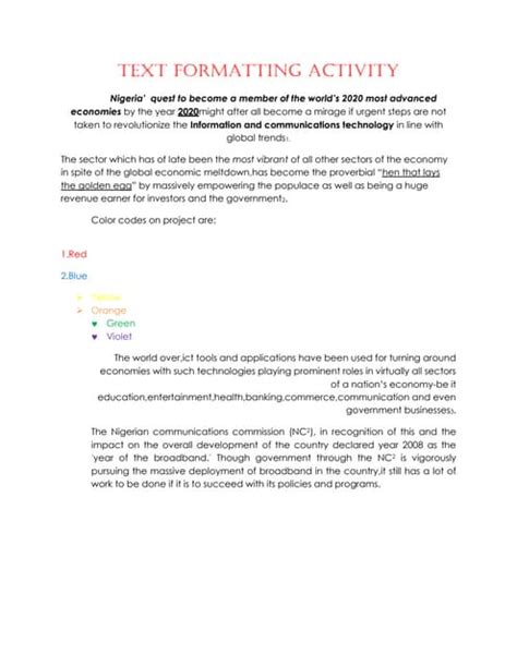 Text Formatting Activity Pdf