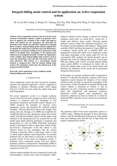 Pdf Integral Sliding Mode Control And Its Application On Active Suspension System