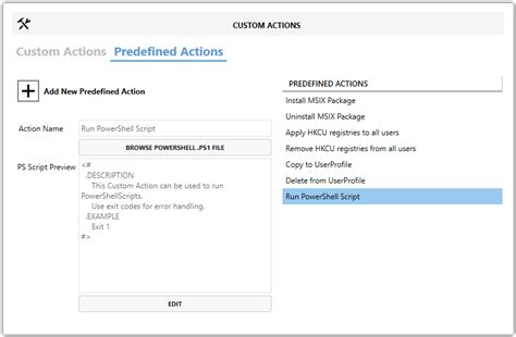 Master Packagers Predefined Actions Run Powershell Script