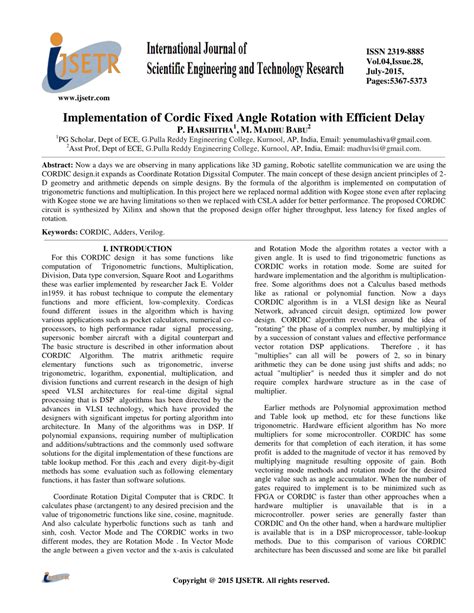 Pdf Implementation Of Cordic Fixed Angle Rotation With Efficient Delay