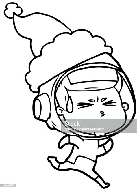 산타 모자를 쓰고 스트레스를 받은 우주비행사의 손으로 그린 선 그리기 과로에 대한 스톡 벡터 아트 및 기타 이미지 과로 낙서 드로잉 남자 Istock